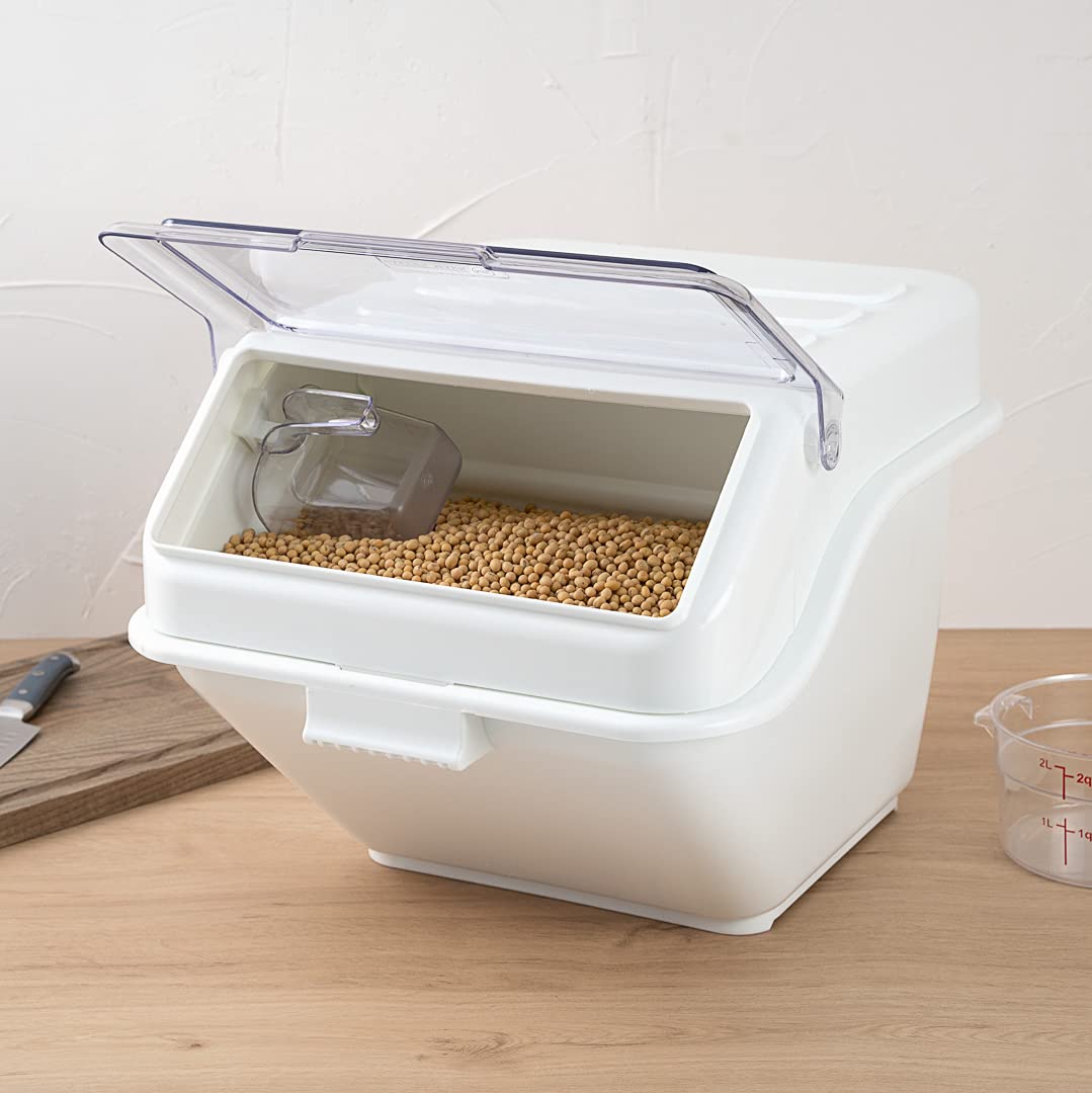 Restaurantware Met Lux 13 Gallon Ingredient Bin 1 With Lid Food Storage Bin - With Measuring Scoop Stackable White Plastic Commercial Flour Bin Easy Access For Kitchen Or Storage