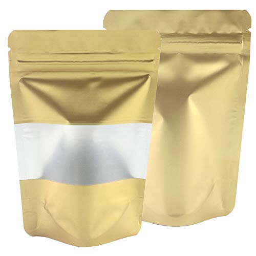 QQ Studio 100 Matte Metallic Color with Frosted Window Display Stand-Up Resealable QuickQlick Bags (5.5" x 7.9", Matte Gold)
