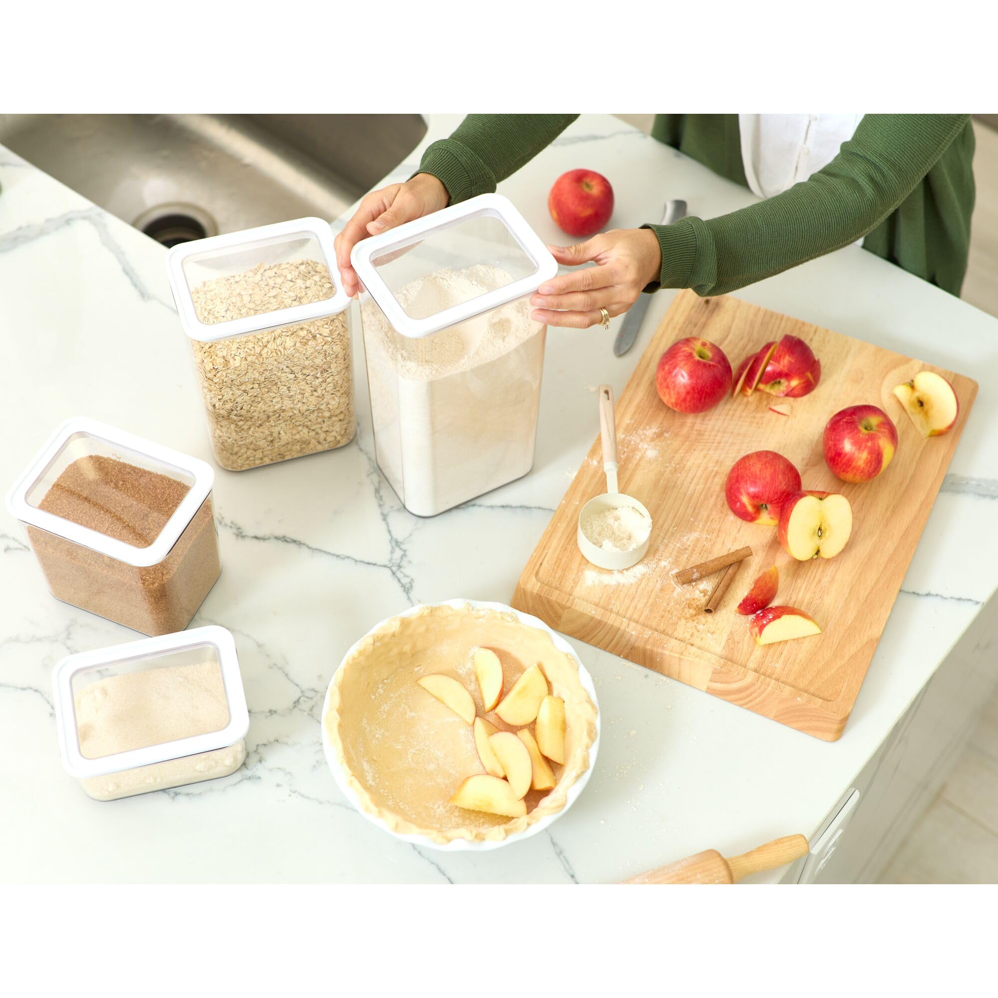 iDesign Recycled Plastic 18.2-Cup Stackable Kitchen and Pantry Storage Canister, Clear/White