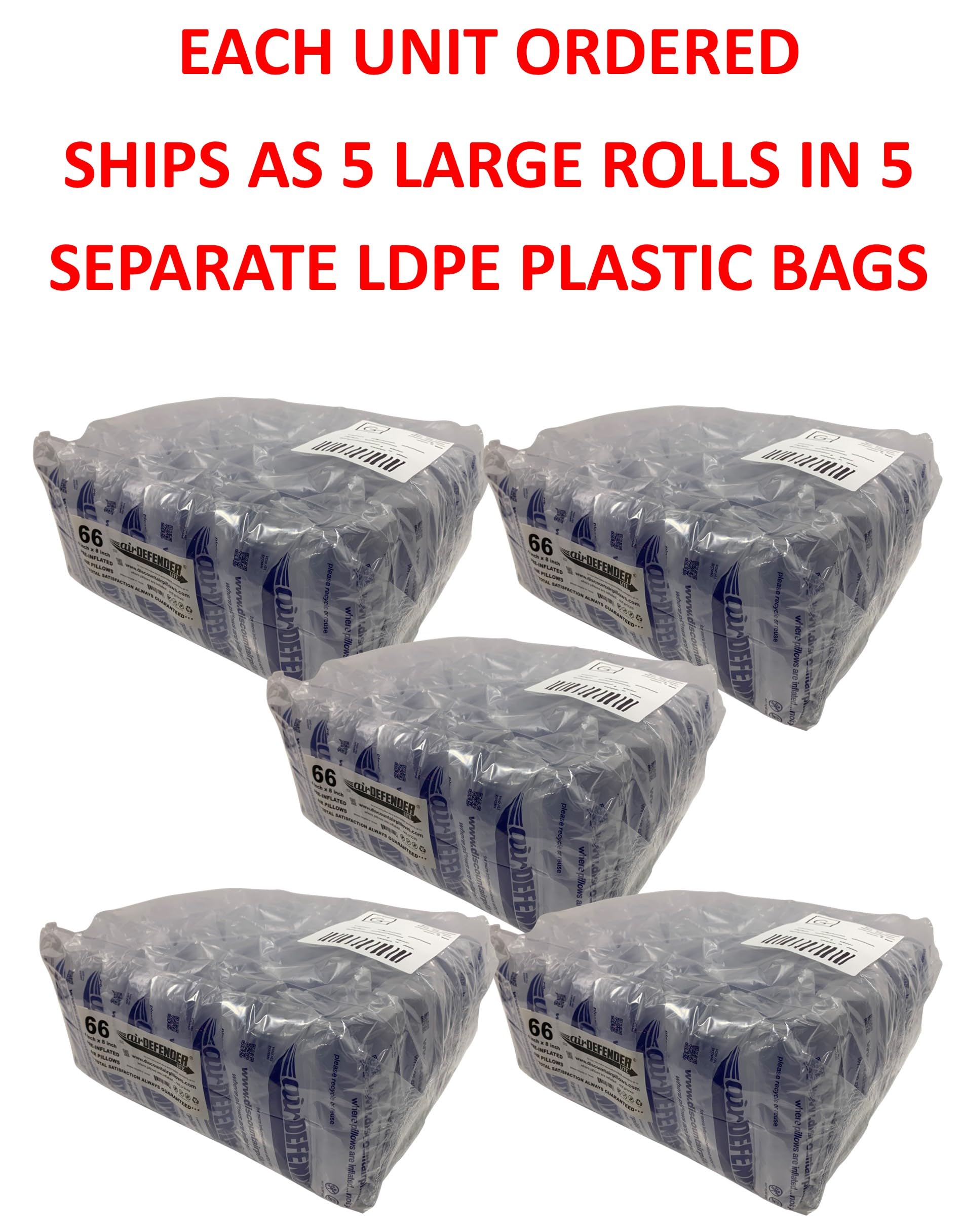 330 count 4x8 airDEFENDER air pillows 40 gallon 5.33 cubic feet void fill cushioning shipping packing package