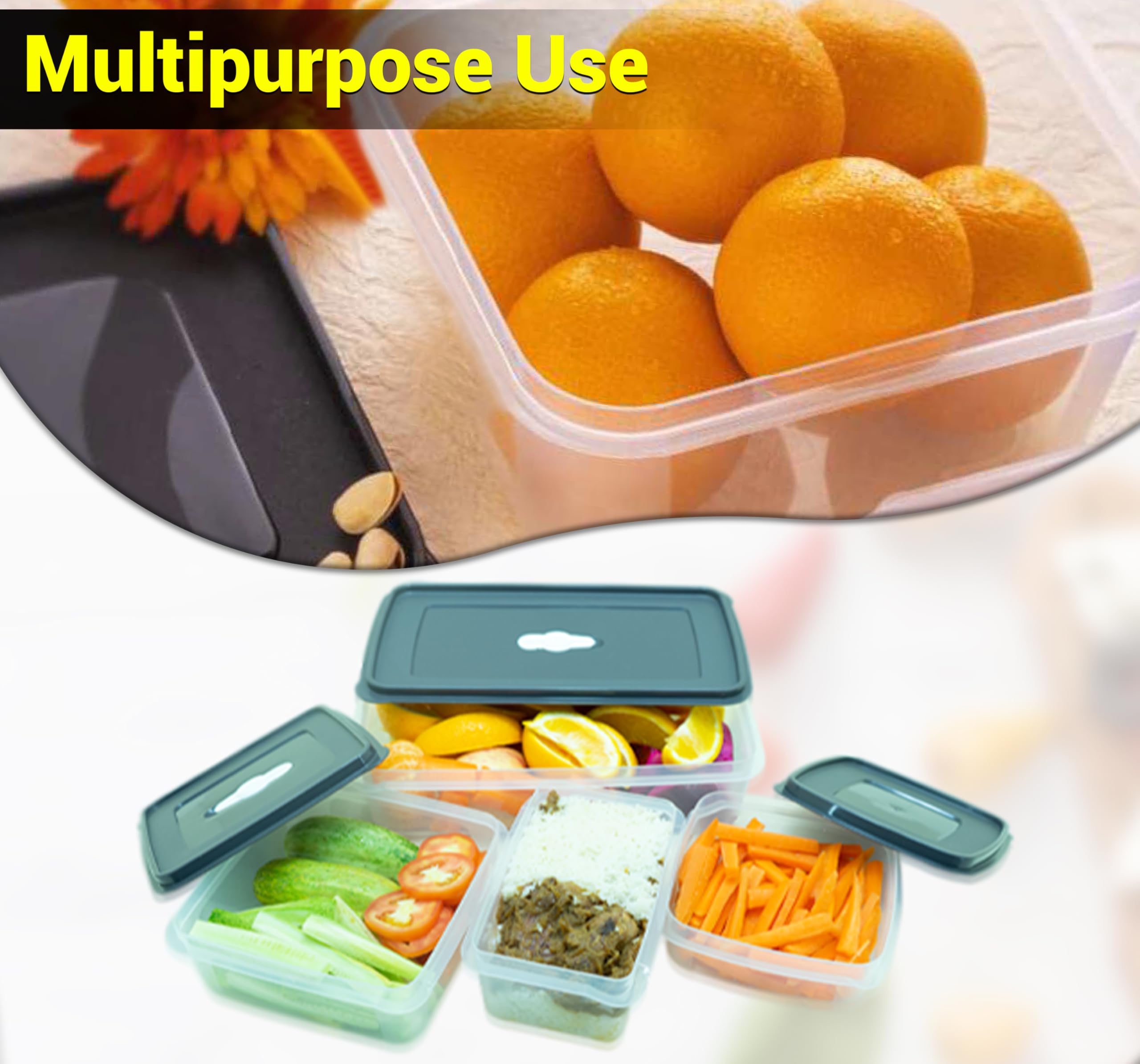 Neez Plastic Food Storage Box With Lids- Clear Containers Air Tight Snap-On Lock for Fridge, Kitchen - Reusable, Stackable, Freezable, Microwavable Organiser Sets (Pack of 7)