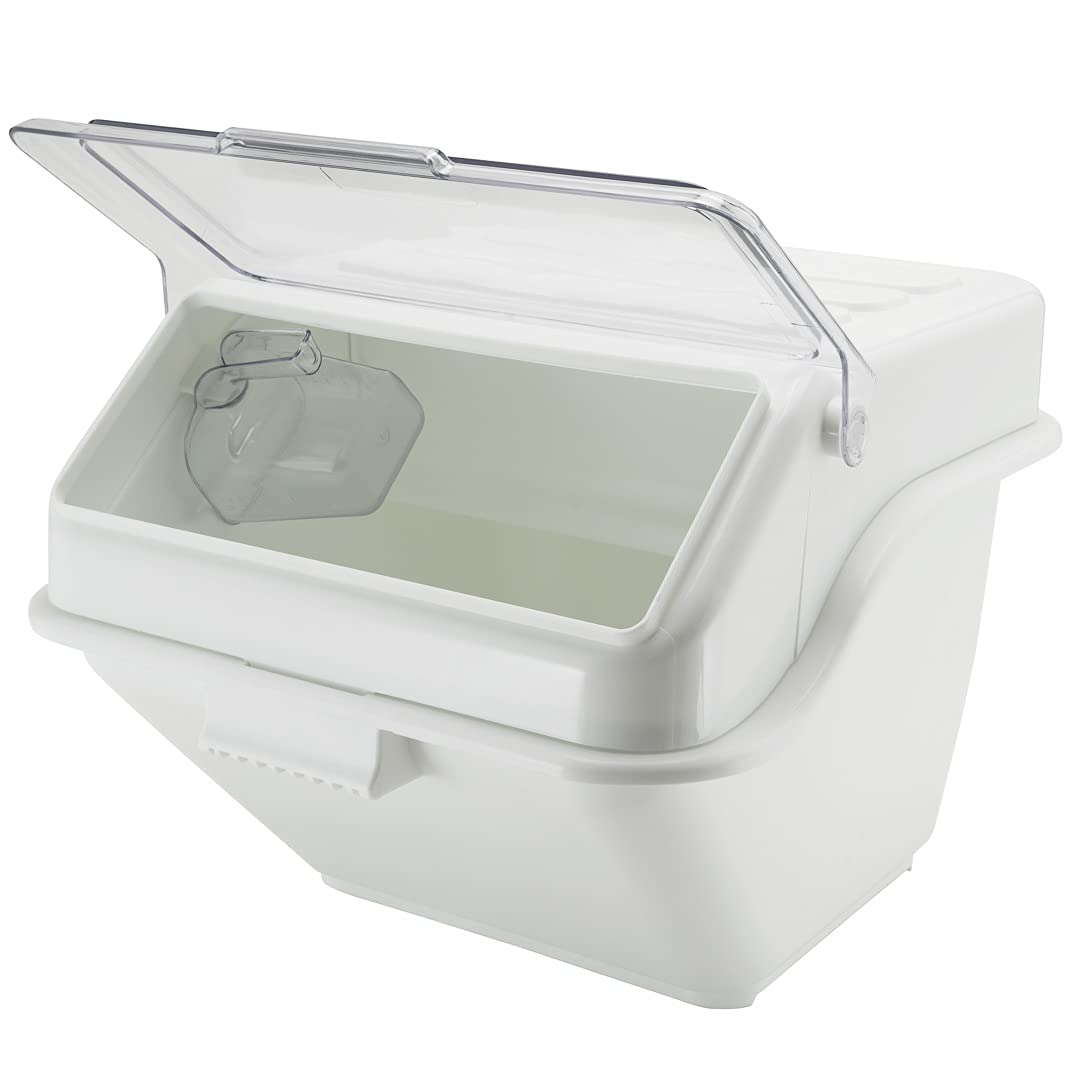 Restaurantware Met Lux 13 Gallon Ingredient Bin 1 With Lid Food Storage Bin - With Measuring Scoop Stackable White Plastic Commercial Flour Bin Easy Access For Kitchen Or Storage