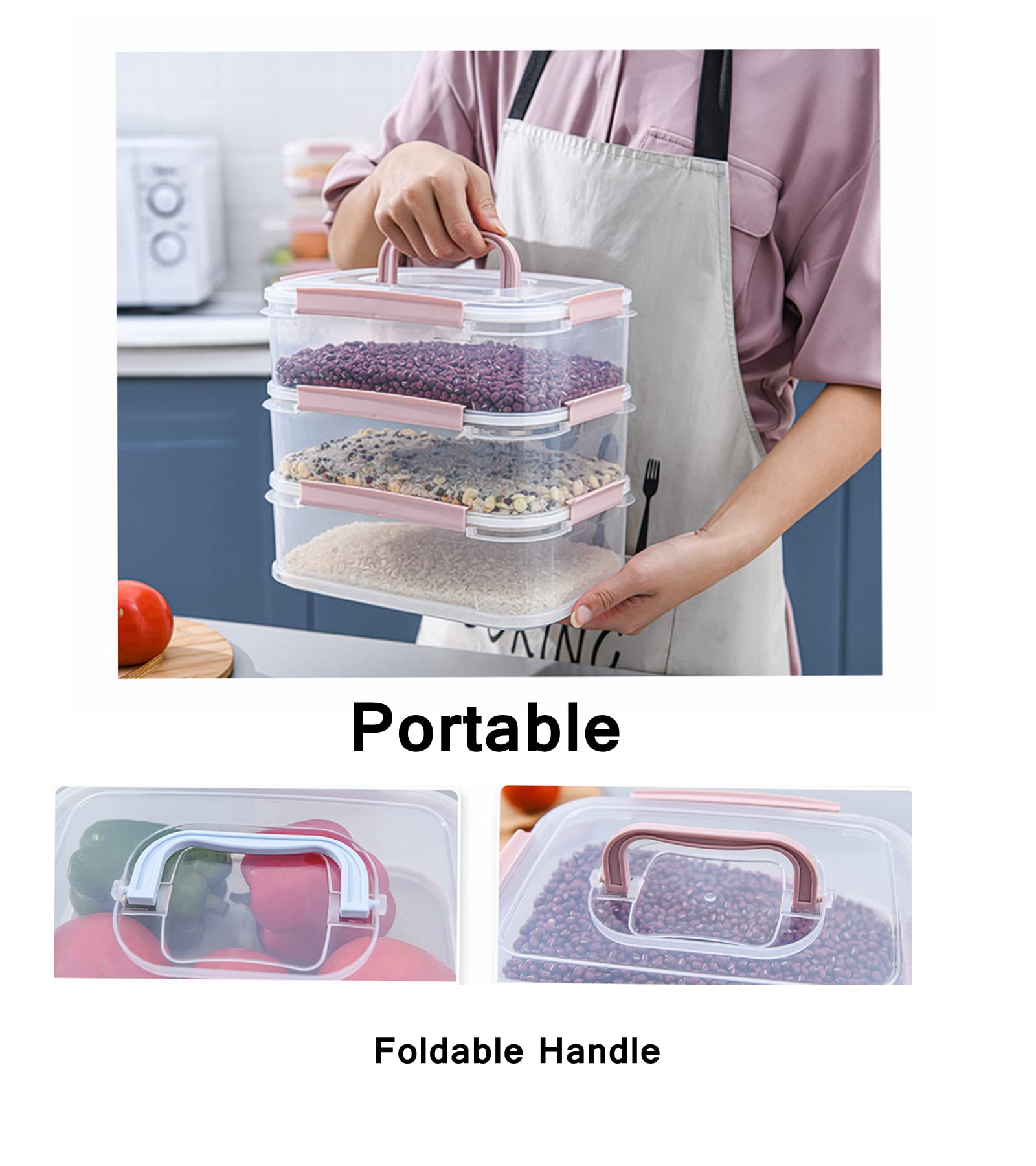 TIAN CHEN Airtight Food Storage Containers, Stackable Cookie Carriers with Handle, Leak Proof Leftover Bin, Medium BPA Free Plastic(Light Blue rectangle)