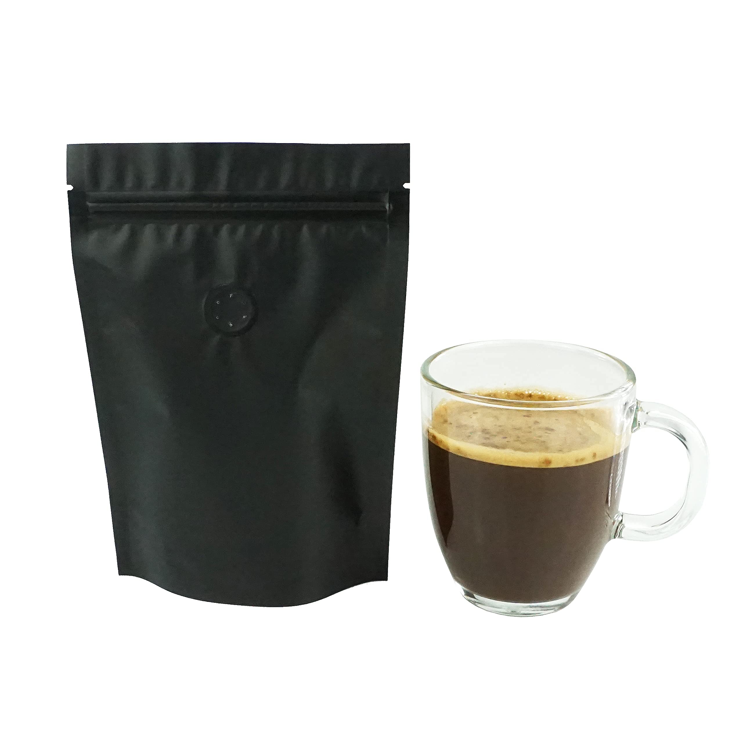 QQ Studio Foil Coffee Packaging Bags with Zipper and Degassing Valve for Whole and Ground Coffee (Black, 6oz (Pack of 50 Bags))