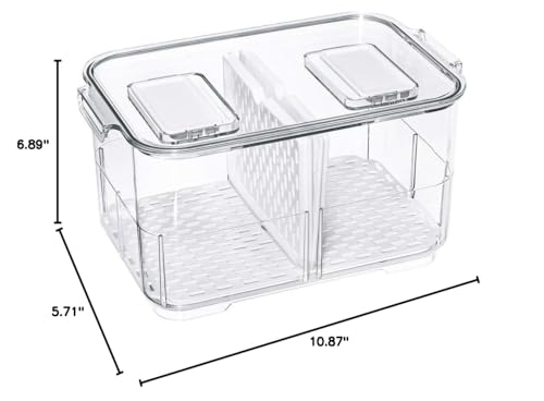 SANNO Fridge Food Storage Containers Produce Saver FreshWorks Produce Food Storage Container Bin Stackable Refrigerator Kitchen Organizer Keeper, with Removable Drain Tray to Keep Fresh