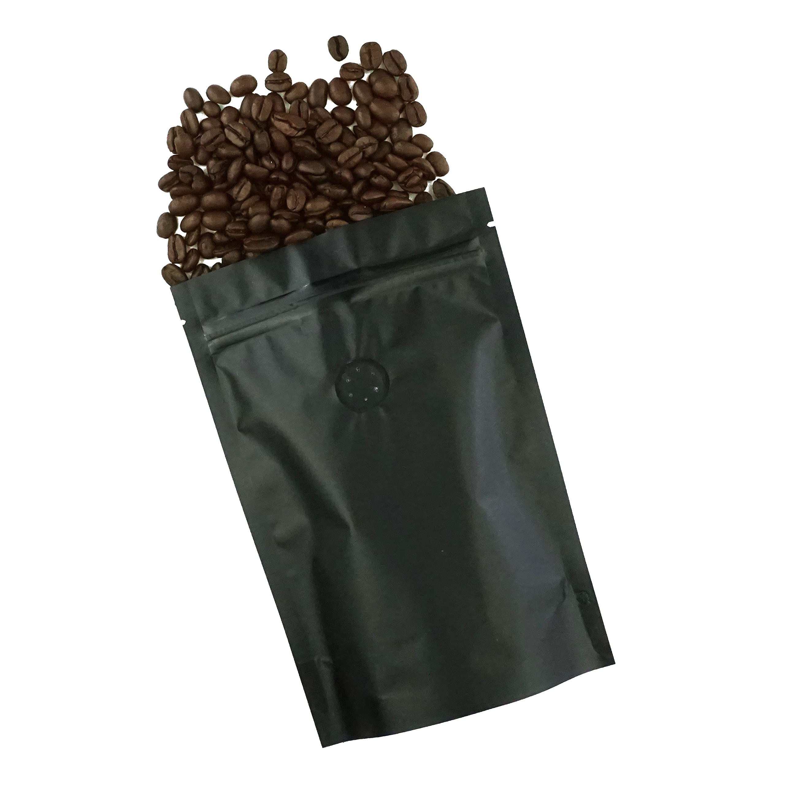 QQ Studio Foil Coffee Packaging Bags with Zipper and Degassing Valve for Whole and Ground Coffee (Black, 6oz (Pack of 50 Bags))