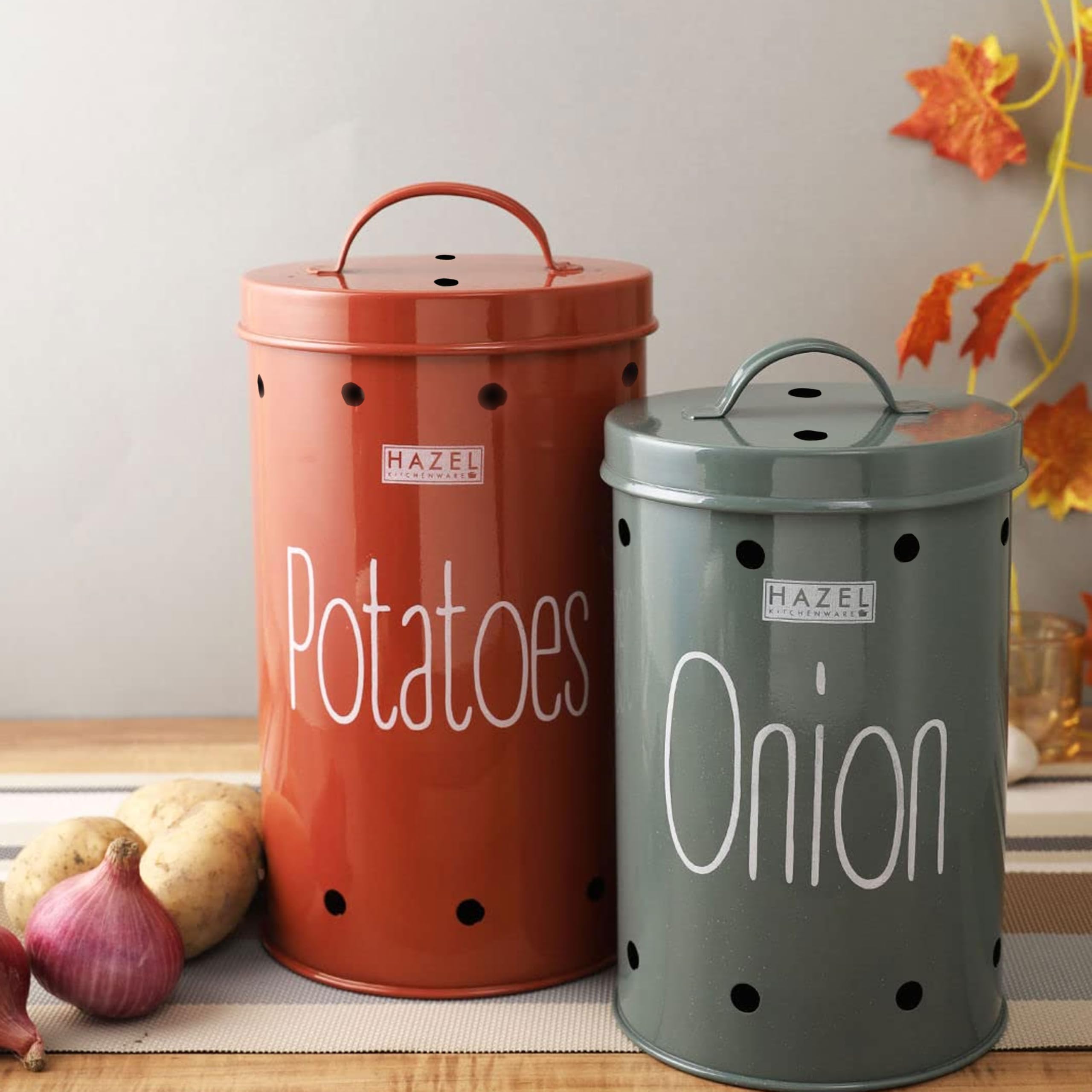 HAZEL Onion Potato Storage Container For Kitchen | Storage Set with Lid, Potato & Onion Container, Set of 2