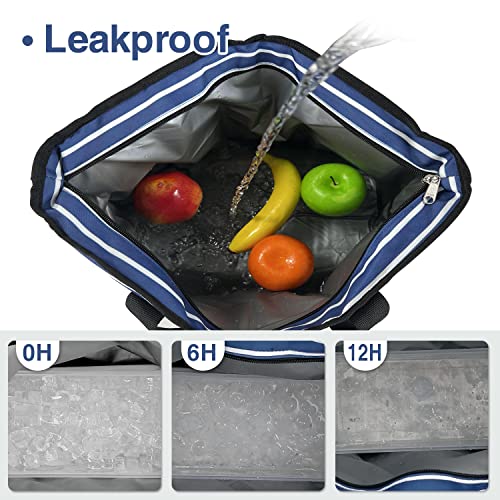 Yuzerfortalbe Large Cooler Bag Insulated Blue 30can 18L,Leakproof Soft Coolers Insulated Tote Bag, Reusable Grocery Bag ,Lunch Box Lunch Bag for Picnic Beach Camping.