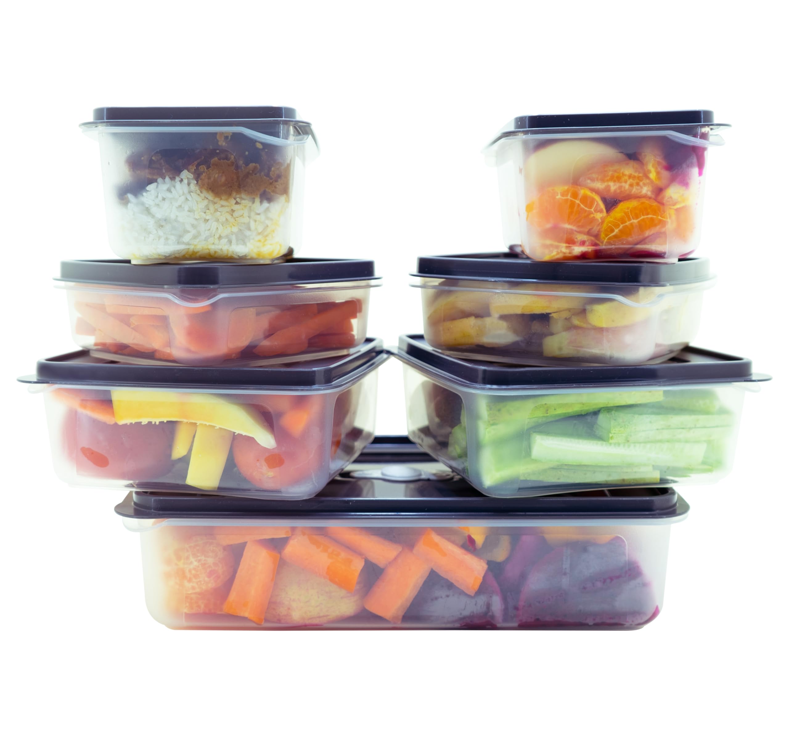 Neez Plastic Food Storage Box With Lids- Clear Containers Air Tight Snap-On Lock for Fridge, Kitchen - Reusable, Stackable, Freezable, Microwavable Organiser Sets (Pack of 7)