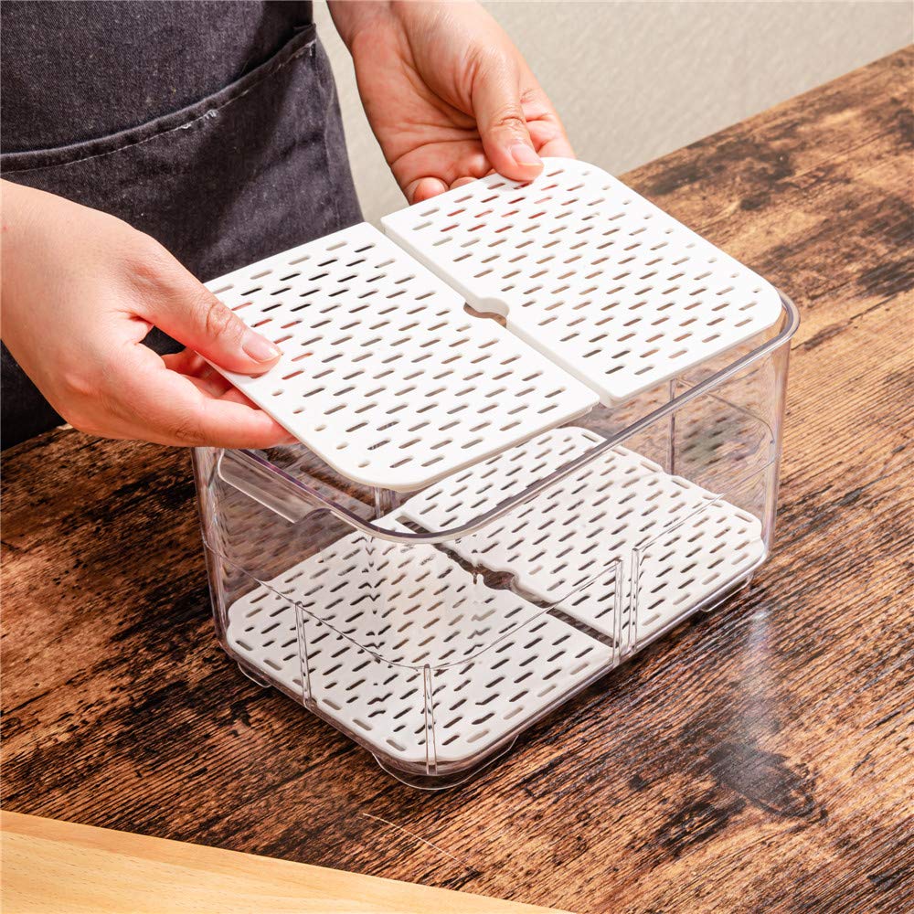 SANNO Vegetable Fruit Storage Containers, Refrigerator Storage Containers Fresh Produce Saver with Lids and Vents,Stackable Salad Lettuce Keeper for Refrigerator,BPA-free Stay Fresh Containers Bin