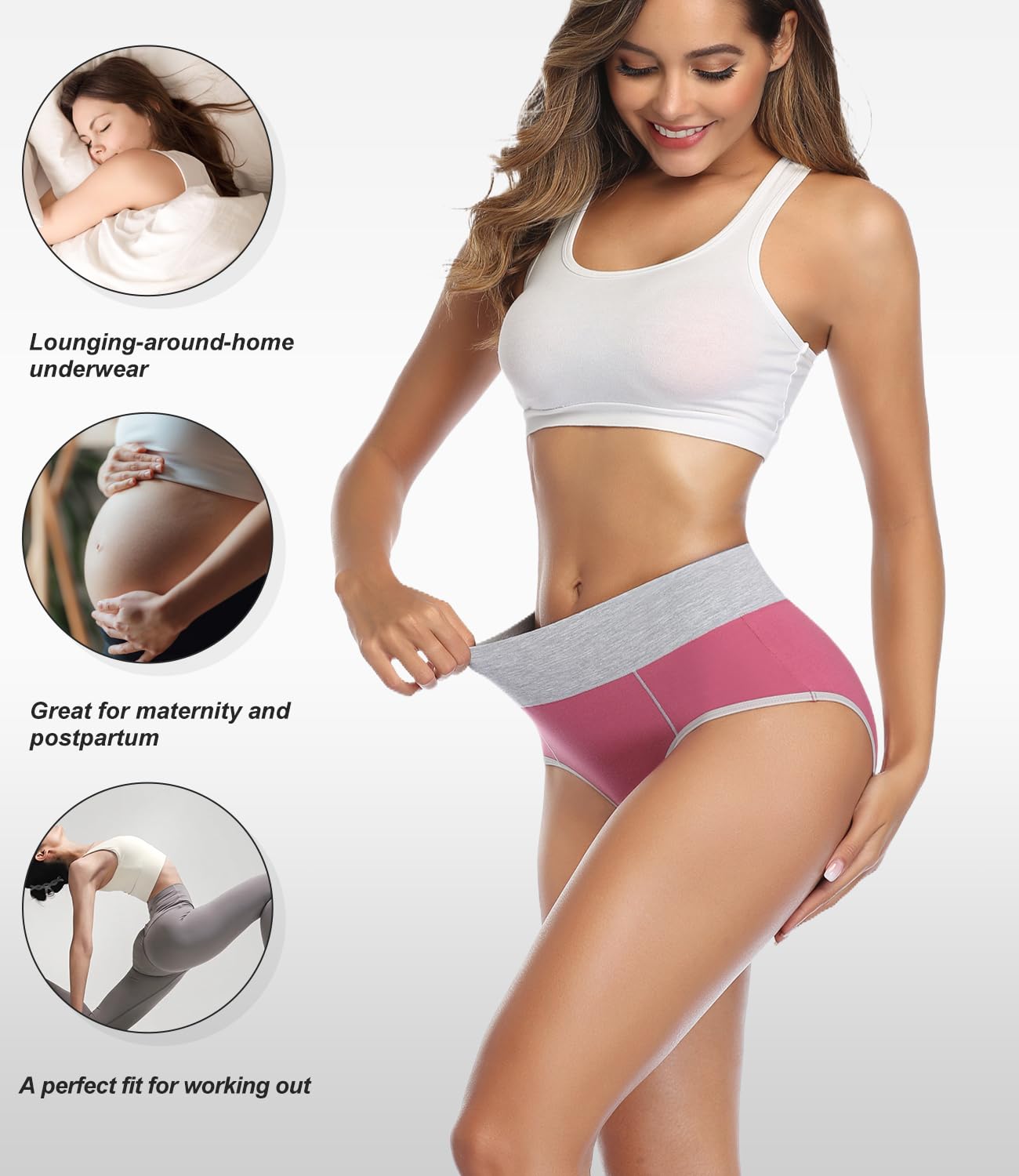wirarpa Women's Cotton Underwear High Waist Briefs Ladies Soft Breathable Panties Full Coverage Underpants 5 Pack Medium