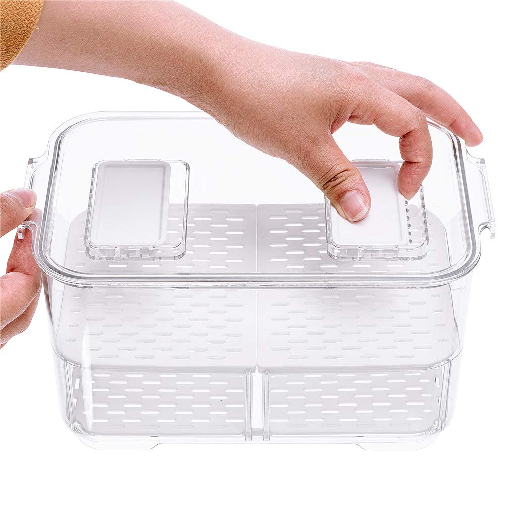 SANNO Vegetable Fruit Storage Containers, Refrigerator Storage Containers Fresh Produce Saver with Lids and Vents,Stackable Salad Lettuce Keeper for Refrigerator,BPA-free Stay Fresh Containers Bin