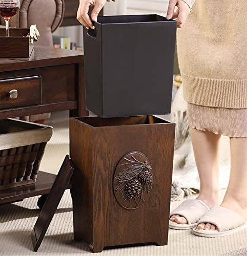 Trash Bin Trash Can Wastebasket Trash Can with Lid Waste Bin Includes Waterproof Inner Barrel Wooden Trash Can Office Garbage Can Waste Bin (Color : OneColor, Size : As Shown)
