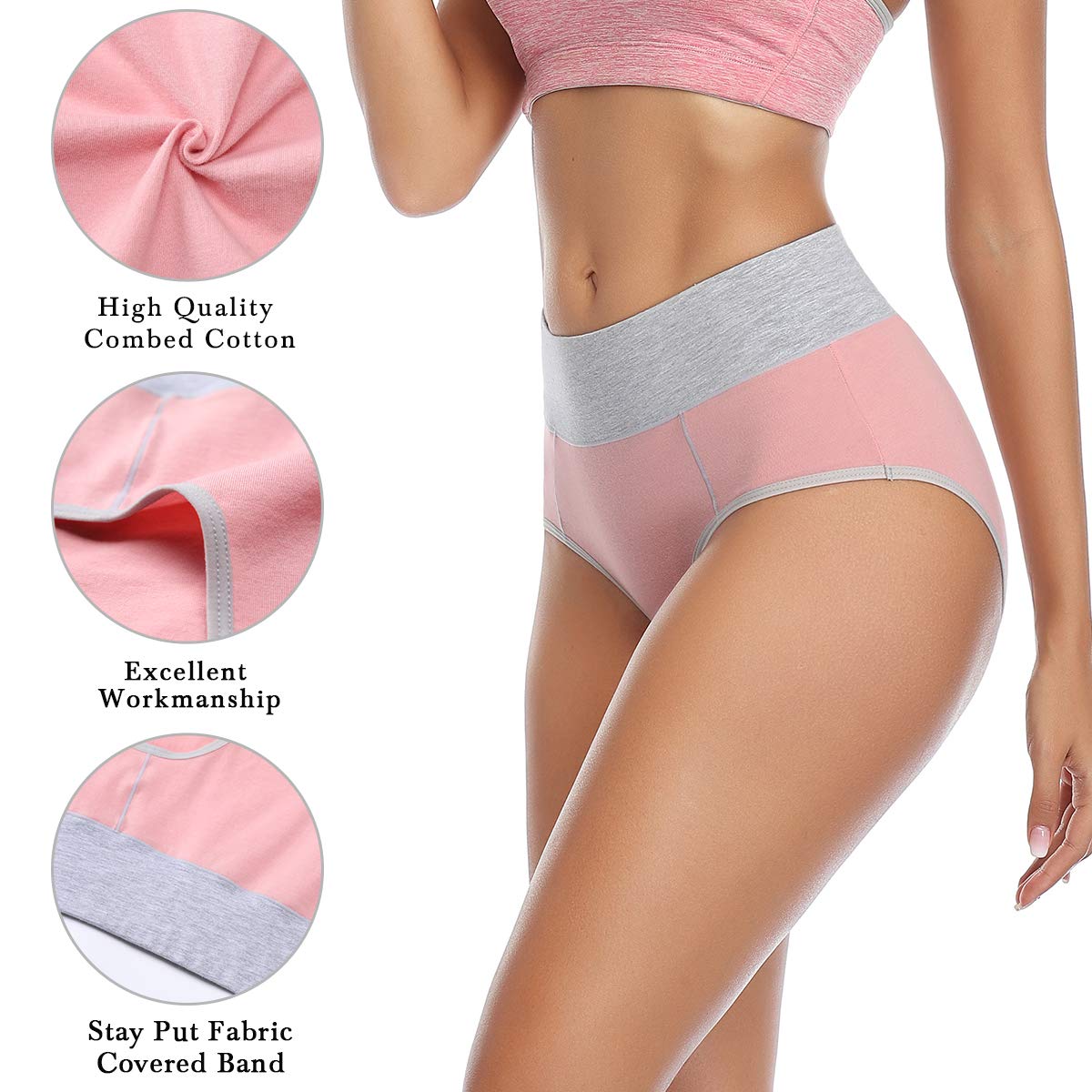 wirarpa Women's Cotton Underwear High Waist Briefs Ladies Soft Breathable Panties Full Coverage Underpants 5 Pack Medium