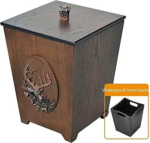 Trash Bin Trash Can Wastebasket Trash Can with Lid Waste Bin Includes Waterproof Inner Barrel Wooden Trash Can Office Garbage Can Waste Bin (Color : OneColor, Size : As Shown)