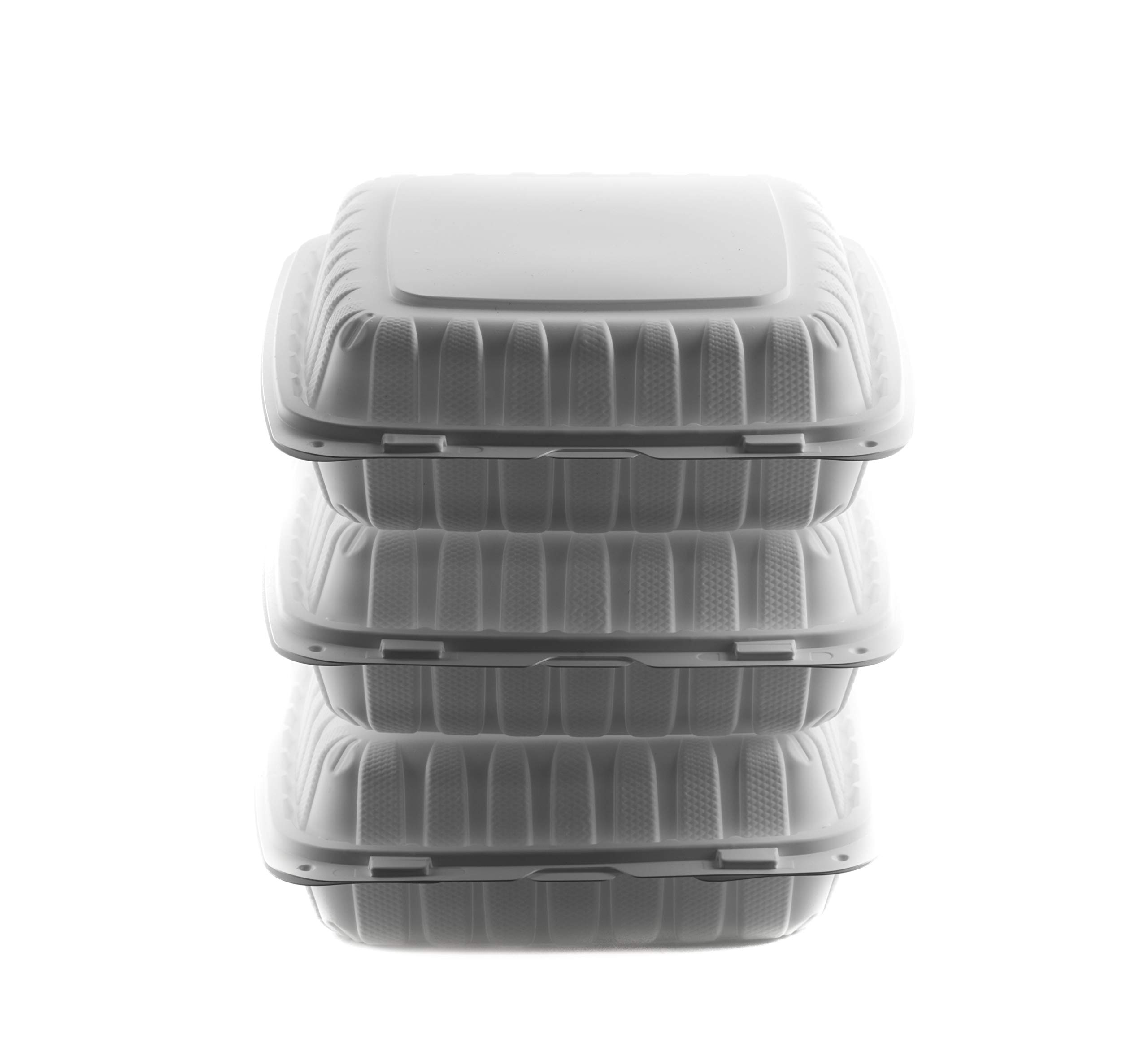 [50 Pack] 9 inch 3 Compartment Clam Shell Take Out Food Container - Mineral Filled Polypropylene, Tree Free - Microwavable, Bidodegradable, Recyclable, Heavy Duty, MFFP (9 inches)