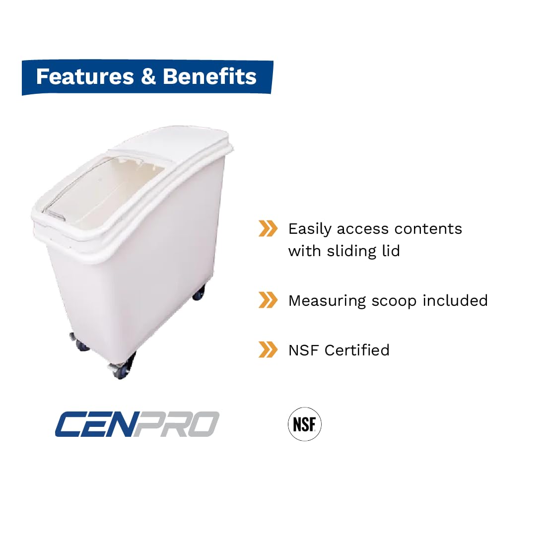 CenPro Mobile Ingredient Bin - 21 Gallons - Holds Up To 149 lbs. of Sugar or 101 lbs. of Flour - NSF (29A-002)