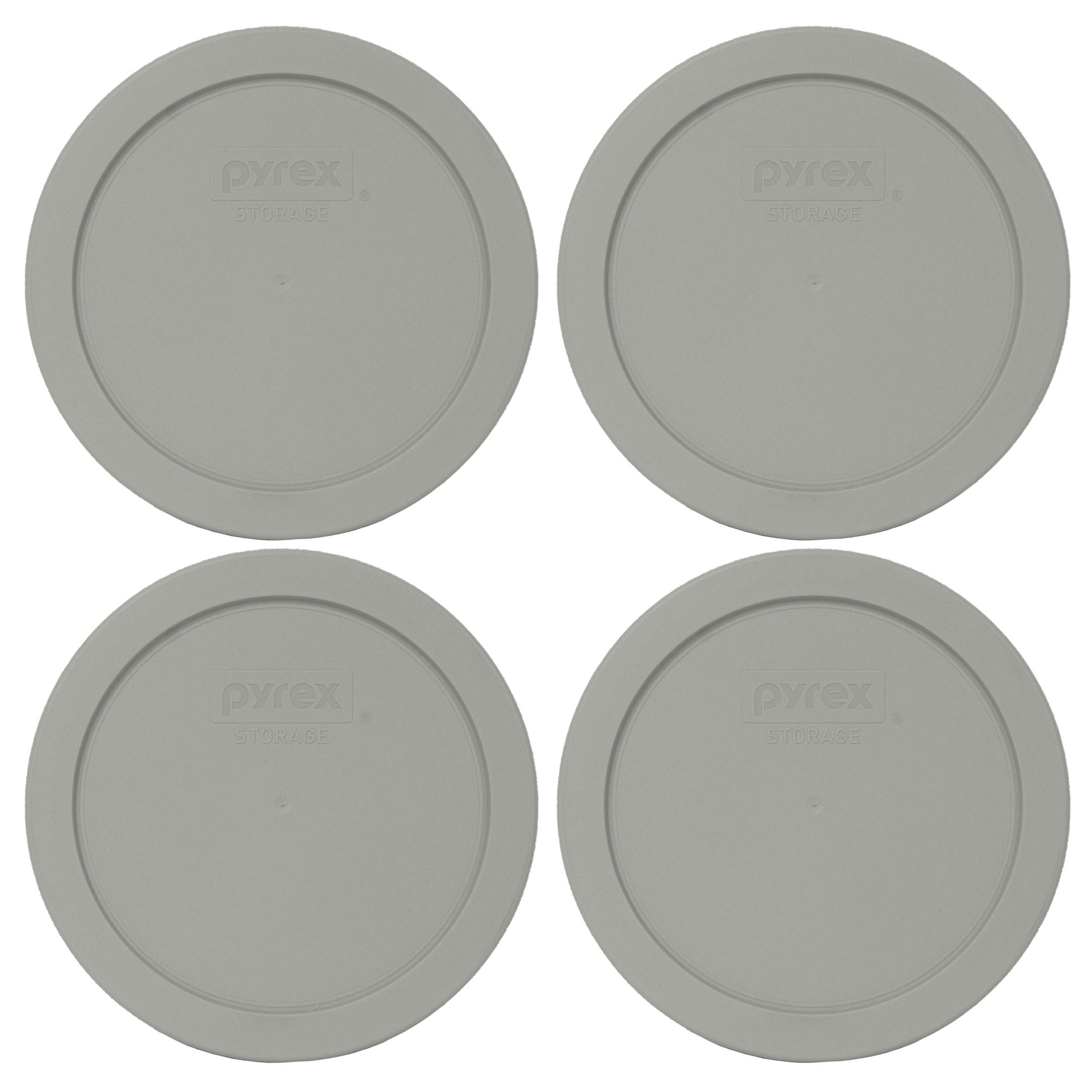 Pyrex 7201-PC Jet Gray Round Plastic Food Storage Replacement Lid - 4 Pack - Original Genuine Pyrex - Made in the USA