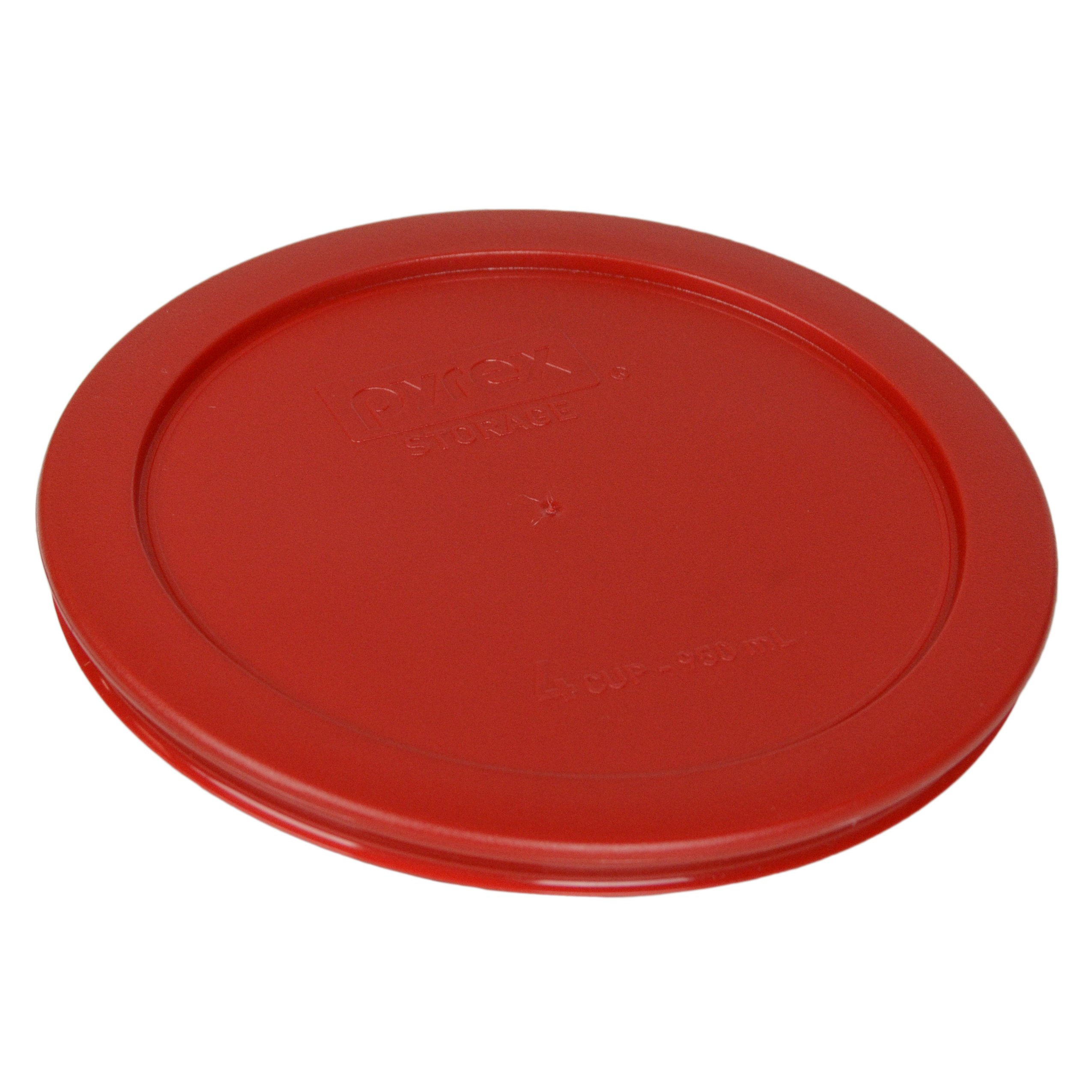 Pyrex Poppy Red (2) 7202-PC, (2) 7200-PC, (2) 7201-PC, & (1) 7402-PC Round Plastic Food Storage Replacement Lids, Made in USA
