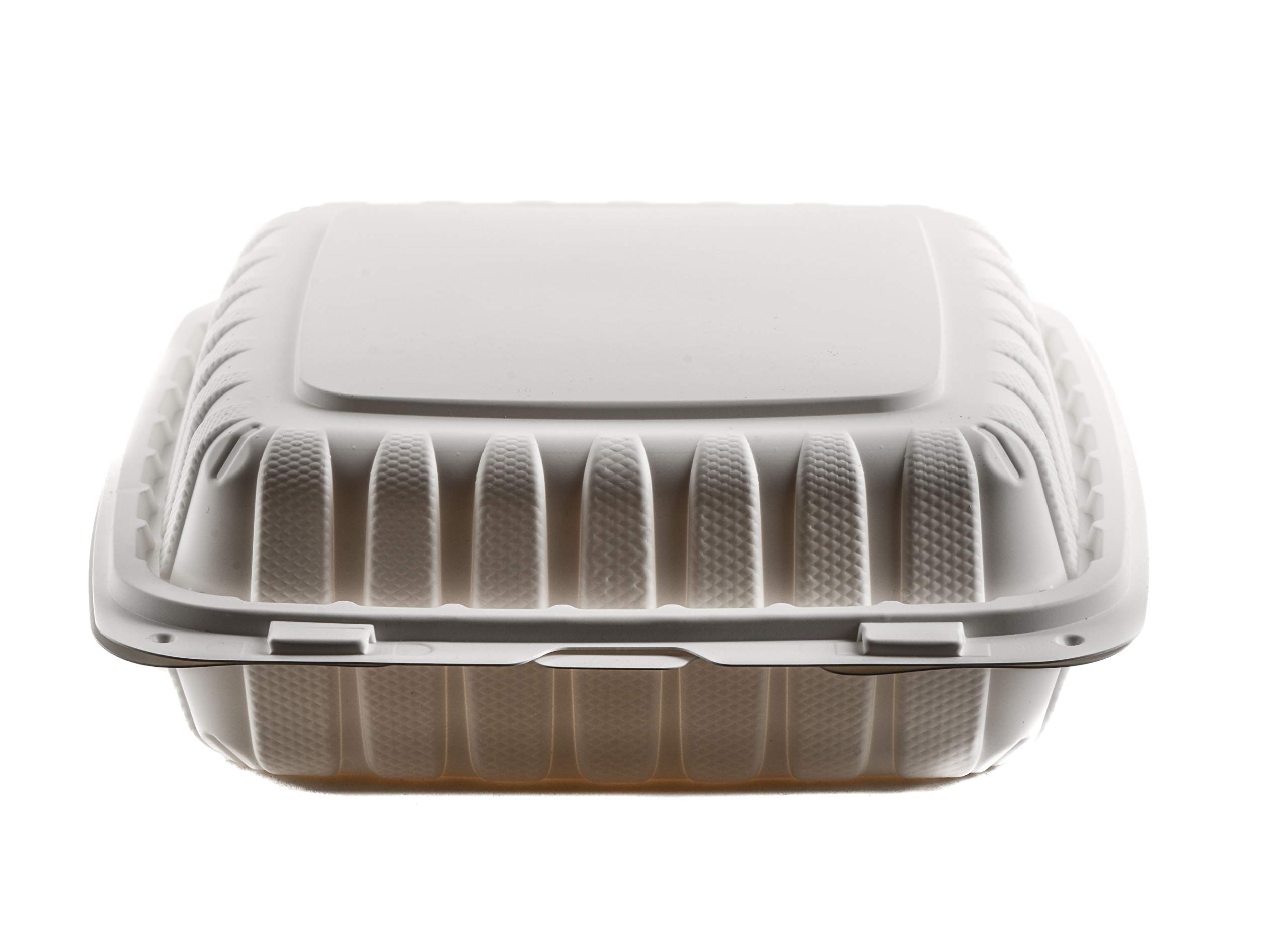 [50 Pack] 9 inch 3 Compartment Clam Shell Take Out Food Container - Mineral Filled Polypropylene, Tree Free - Microwavable, Bidodegradable, Recyclable, Heavy Duty, MFFP (9 inches)
