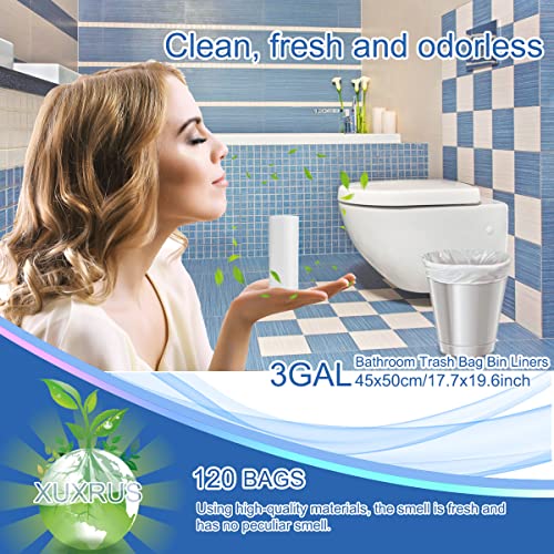 XUXRUS Bathroom Small Trash Bags 3 Gallon Garbage Bags for Home Office,Bathroom,120 Count,White,Fits 2-3 Gallon Bins (3 Gallon(120 Count))