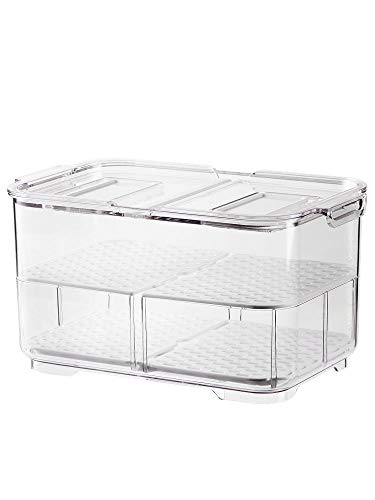 SANNO Refrigerator Food Storage Containers Stay Fresh,Food Storage Container Bin Stackable Refrigerator Freezer Organizer Fresh Keeper Drawers with Vented Lids and Removable Drain Tray