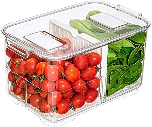 blitzlabs Vegetable Fruit Storage Containers, Fresh Produce Saver Refrigerator Storage Containers with Lids and Vents,Stackable Salad Lettuce Keeper,Stay Fresh Cabinet Containers Bin