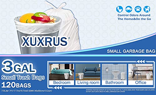 XUXRUS Bathroom Small Trash Bags 3 Gallon Garbage Bags for Home Office,Bathroom,120 Count,White,Fits 2-3 Gallon Bins (3 Gallon(120 Count))