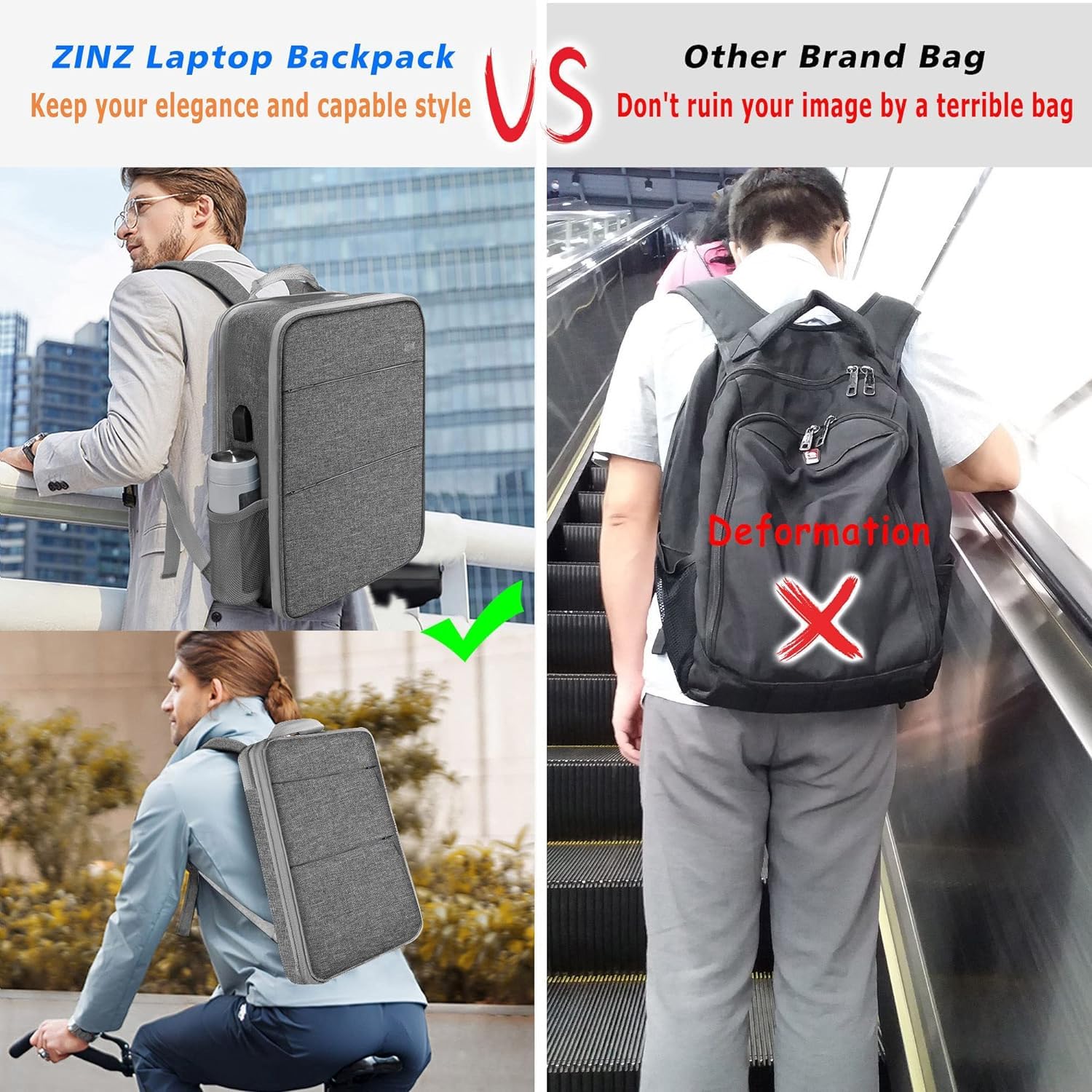 Slim & Expandable Laptop Backpack 15 15.6 16 Inch Sleeve with USB Port, Spill-Resistant Notebooks Bag Case for Most 14-16 Inch MacBooks Surface-Books Dell HP Lenovo Asus Computers, Dark Gray