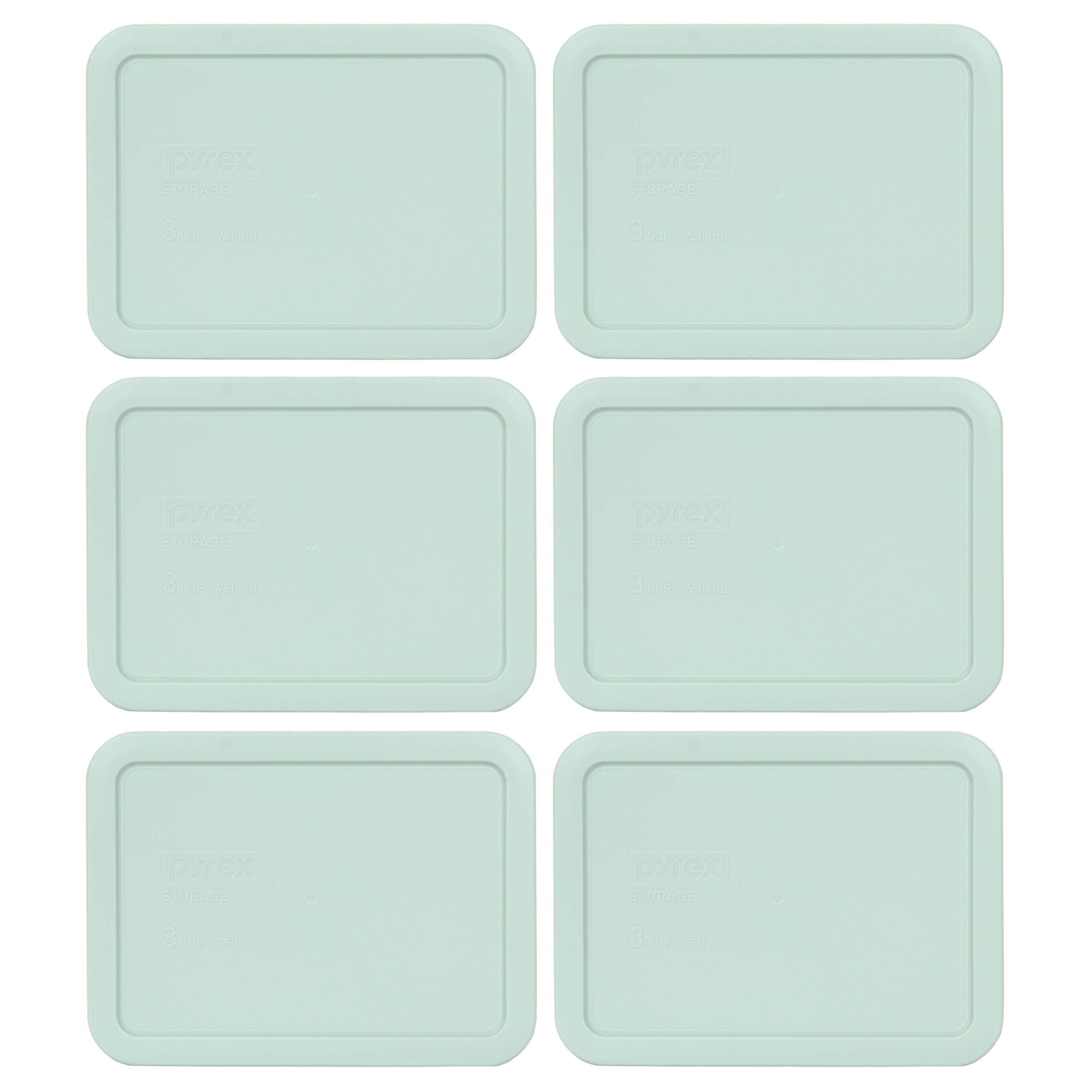 Pyrex 7210-PC 3 Cup Muddy Aqua Rectangle Plastic Food Storage Lid - 6 Pack Made in the USA