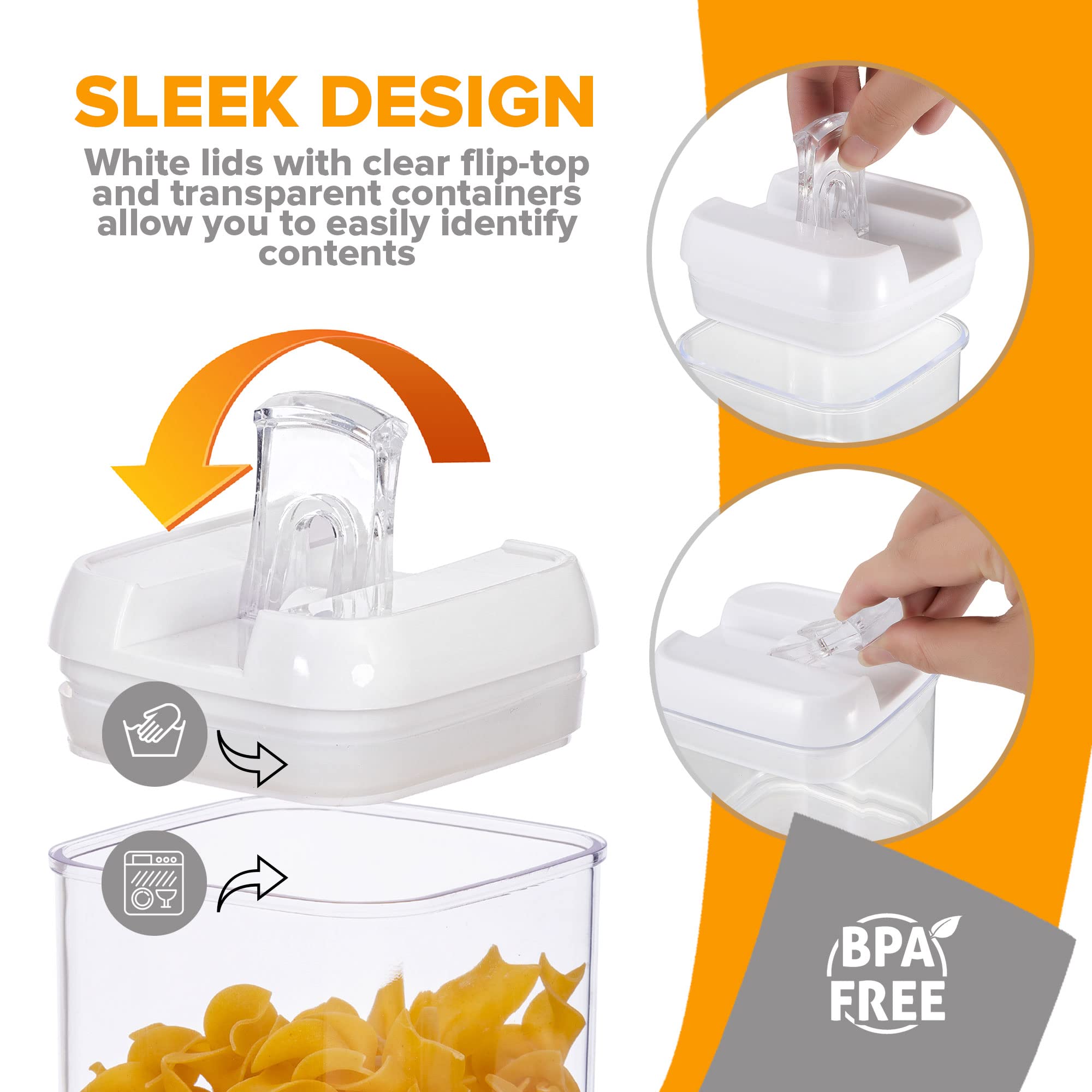 Cheer Collection Airtight Food Storage Containers, Kitchen Storage Containers for Pantry, Set of 12 Food Containers with Lids Airtight, Pantry Storage Containers & Organizers with Lids, 5L, White