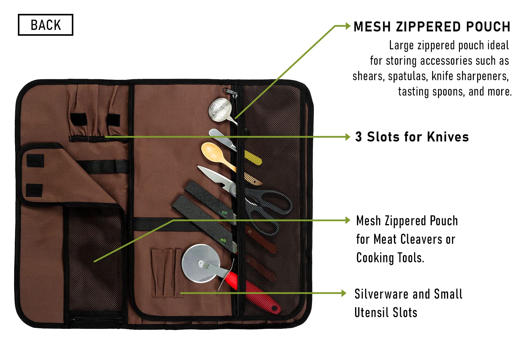 EVERPRIDE Chef Knife Roll Bag Holds 10 Knives β Contains 2 Large Zippered Pockets for Meat Cleavers and Cooking Tools β Durable Knife Carrier Case for Chefs and Culinary Students β Knives Not Included