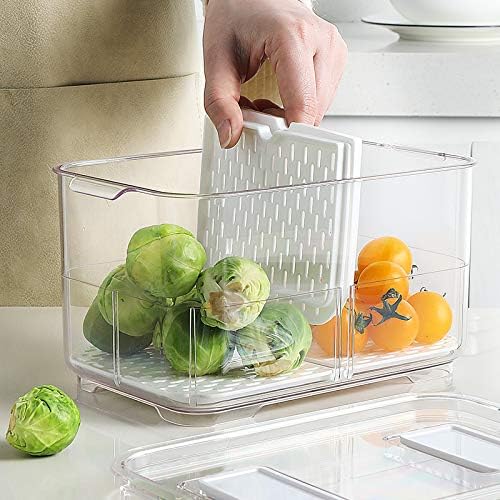 blitzlabs Vegetable Fruit Storage Containers, Fresh Produce Saver Refrigerator Storage Containers with Lids and Vents,Stackable Salad Lettuce Keeper,Stay Fresh Cabinet Containers Bin