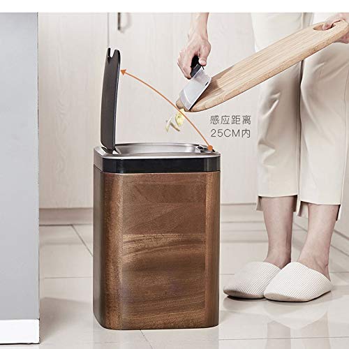 WENLII Smart Wooden Living Room Sense Trash Can Household Inductive Ashbin Dynamic Storage Bucket Large Garbage Cans