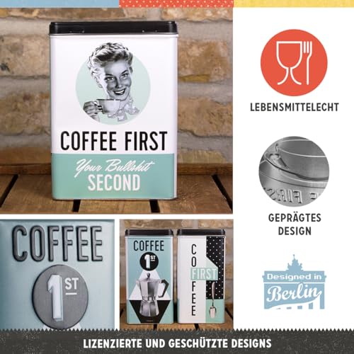 Nostalgic-Art 30146 Coffee First | Storage Jar | Storage Box | Coffee Tin/Metal L, 10 x 14 x 20 cm