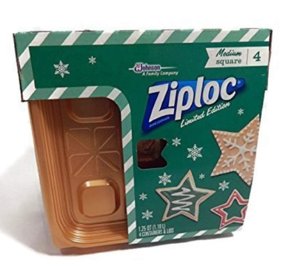 Ziploc Limited Edition Holiday Containers & Lids, Gold, 4 Square Containers & Lids