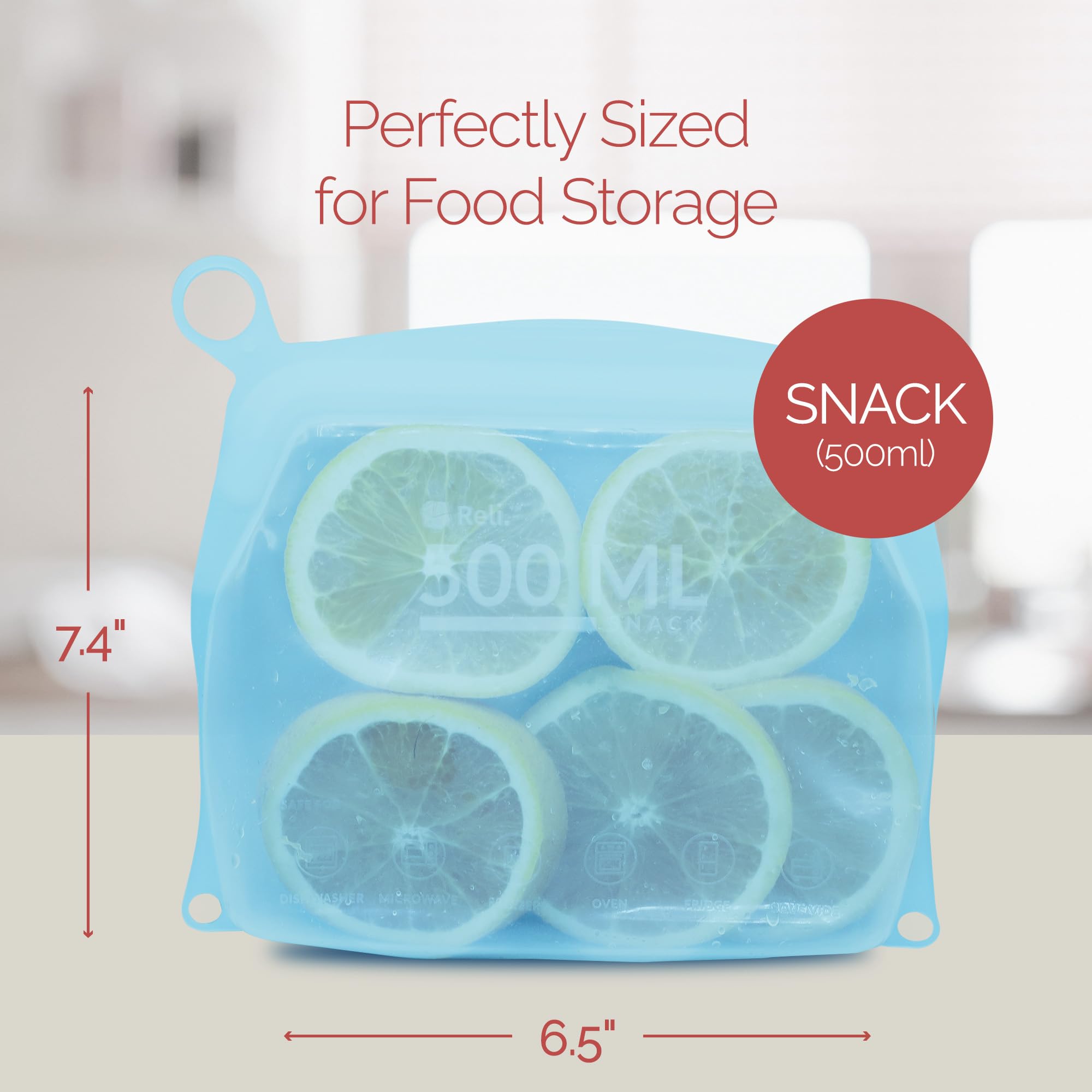 Reli. Reusable Silicone Bags (2 Pack) | Snack (500 ml) - Aqua | Silicone Bags for Food Storage | Small Reusable Food Storage for Meal Prep, Lunch Boxes | Leak-Proof, Dishwasher/Freezer Safe