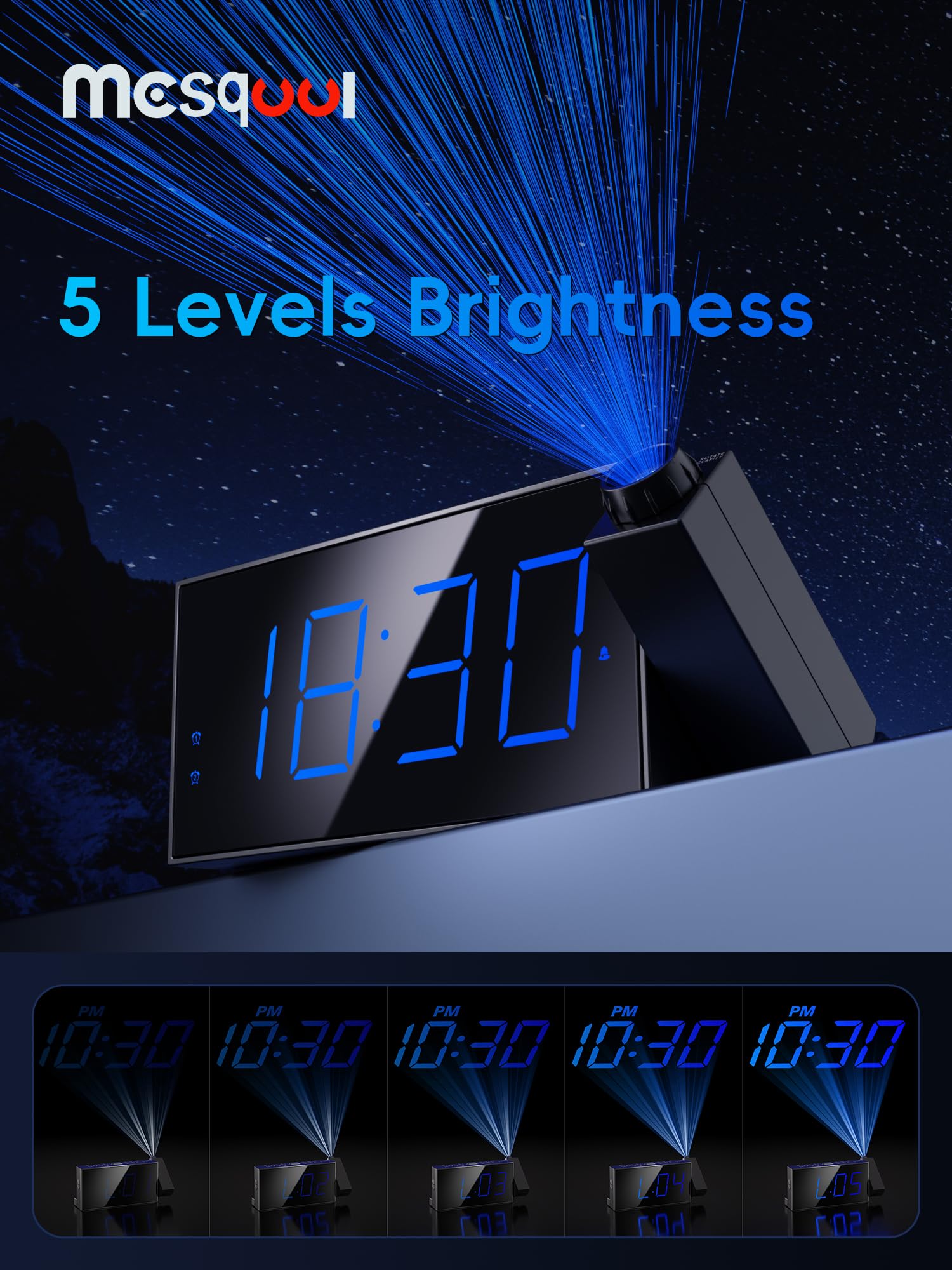 Digital Projection Alarm Clock for Bedroom, Large LED Alarm Clock with Projection on Ceiling Wall, 350°Projector,Dimmer,USB Charger, Battery Backup Loud Dual Alarm Clock for Heavy Sleeper Kids Elderly