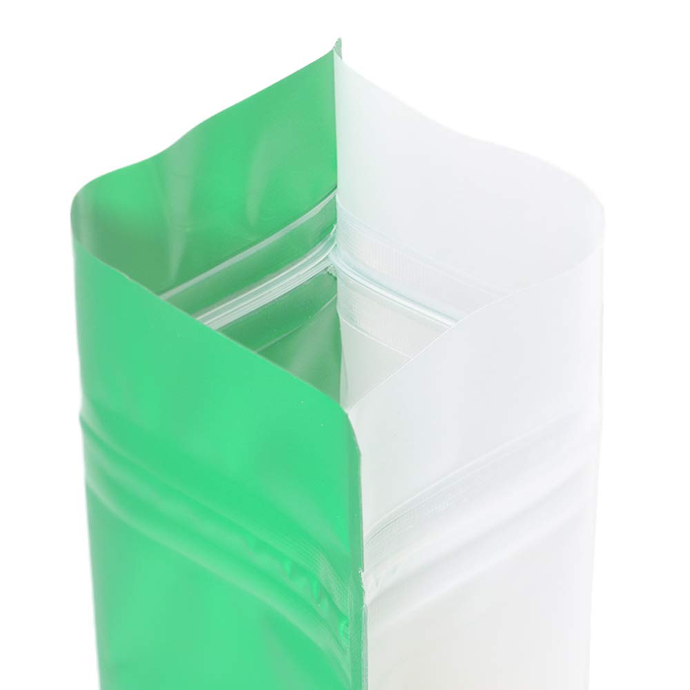 QQ Studio Pack of 100 Translucent Front Matte Green Poly Plastic Zip Seal Bags (0.8oz (3" x 5"), Green Stand-Up Pouch | 300 Bags)