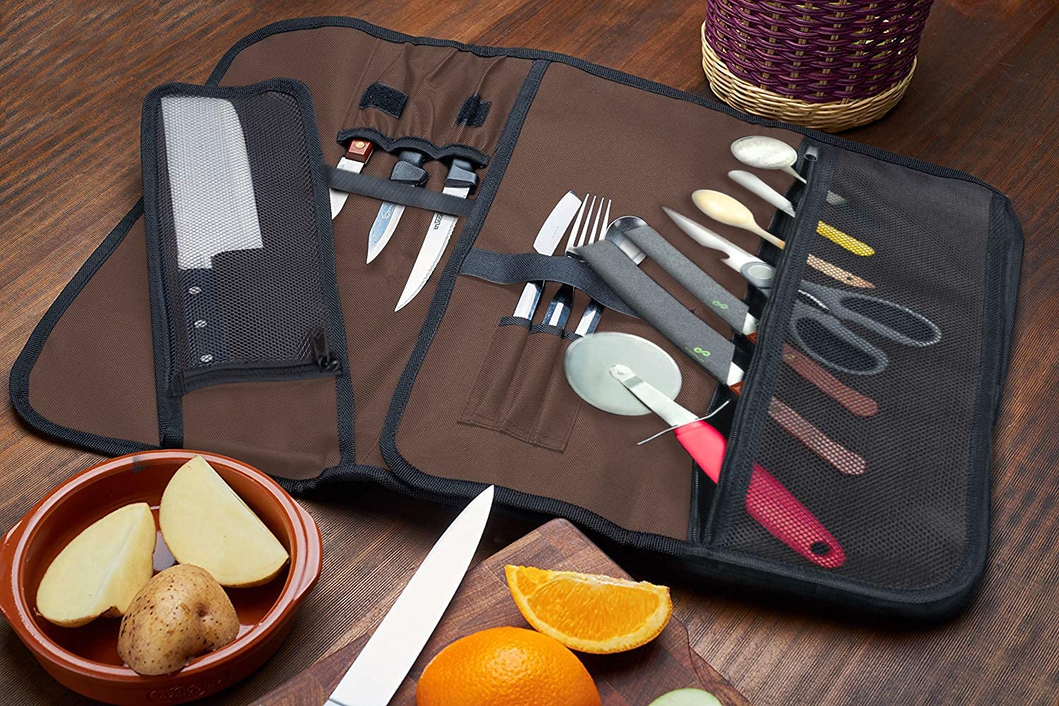 EVERPRIDE Chef Knife Roll Bag Holds 10 Knives β Contains 2 Large Zippered Pockets for Meat Cleavers and Cooking Tools β Durable Knife Carrier Case for Chefs and Culinary Students β Knives Not Included