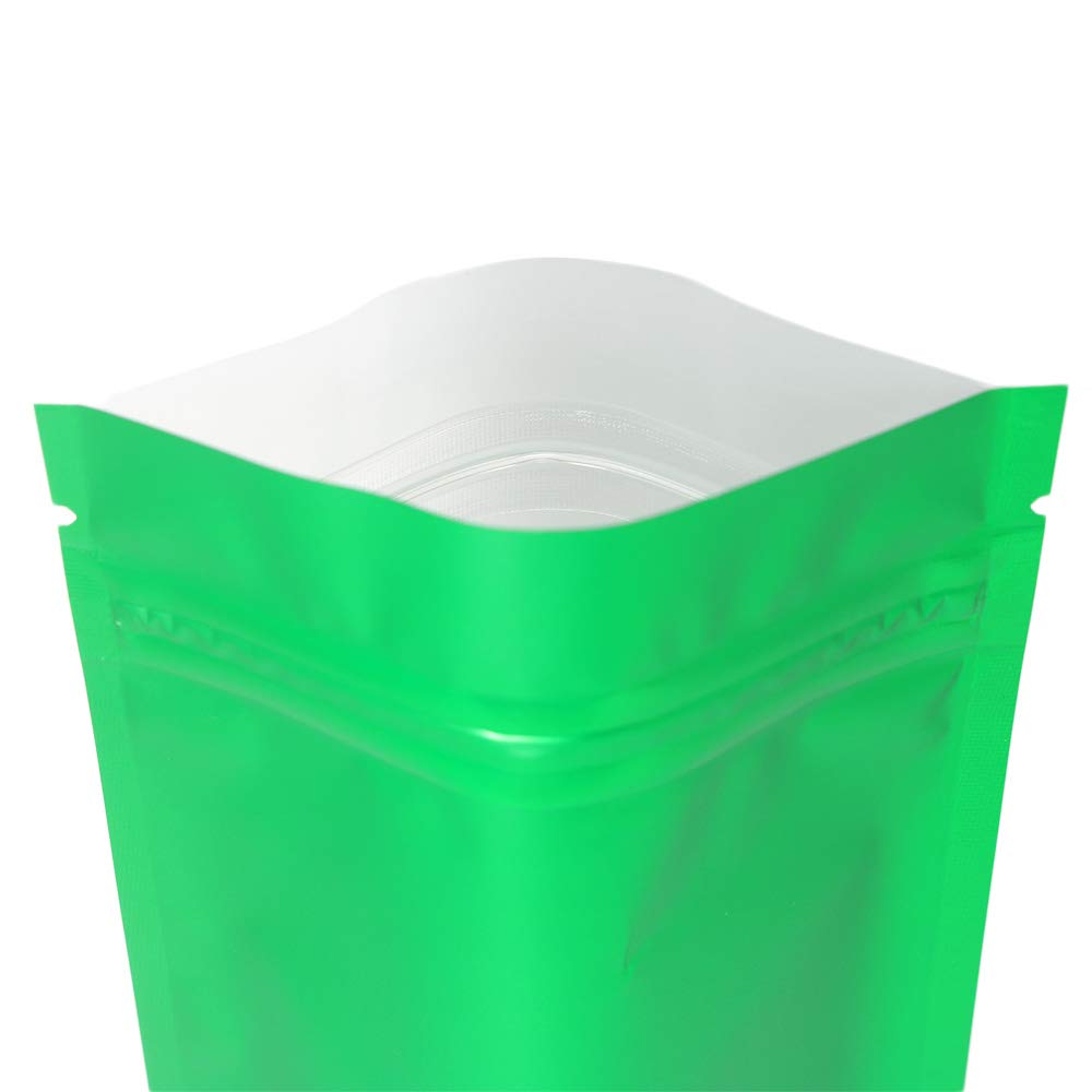 QQ Studio Pack of 100 Translucent Front Matte Green Poly Plastic Zip Seal Bags (0.8oz (3" x 5"), Green Stand-Up Pouch | 300 Bags)