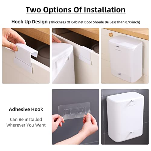 Kitchen Hanging Trash Can with Lid for Under Sink/Cupboard/Bathroom/Bedroom/Office/Camping,Small Wall-Mounted Indoor Kitchen Trash Bin,2.4 Gallon Kitchen Compost Bin