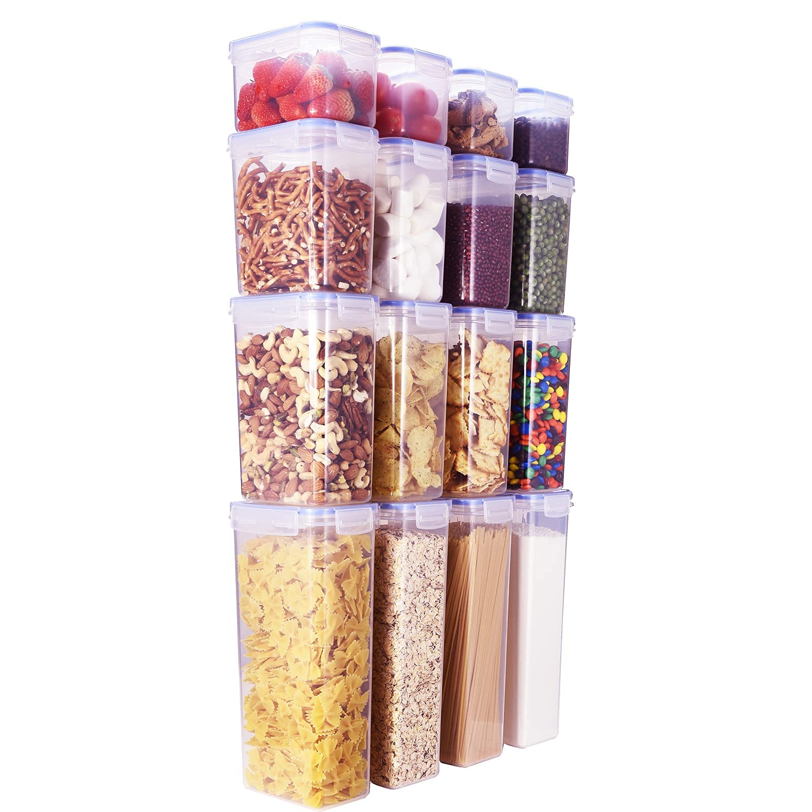 Eocooyar Airtight Food Storage Containers Set-16 PCS-Plastic BPA Free Kitchen Pantry Organization Storage Containers with Lids for Cereal, Flour and Sugar, Include Labels and Marker, Blue
