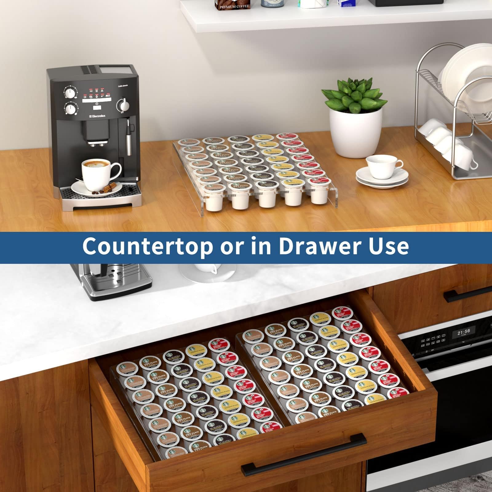 AITEE Acrylic K Cup Drawer Organizer, Clear K Cup Organizer Tray for Drawer or Countertop Storage,Hold 35 Coffee Capsules,K Cup Coffee Pod Holder for Office and Kitchen K Cup Storage (11.6x15.3Inches)