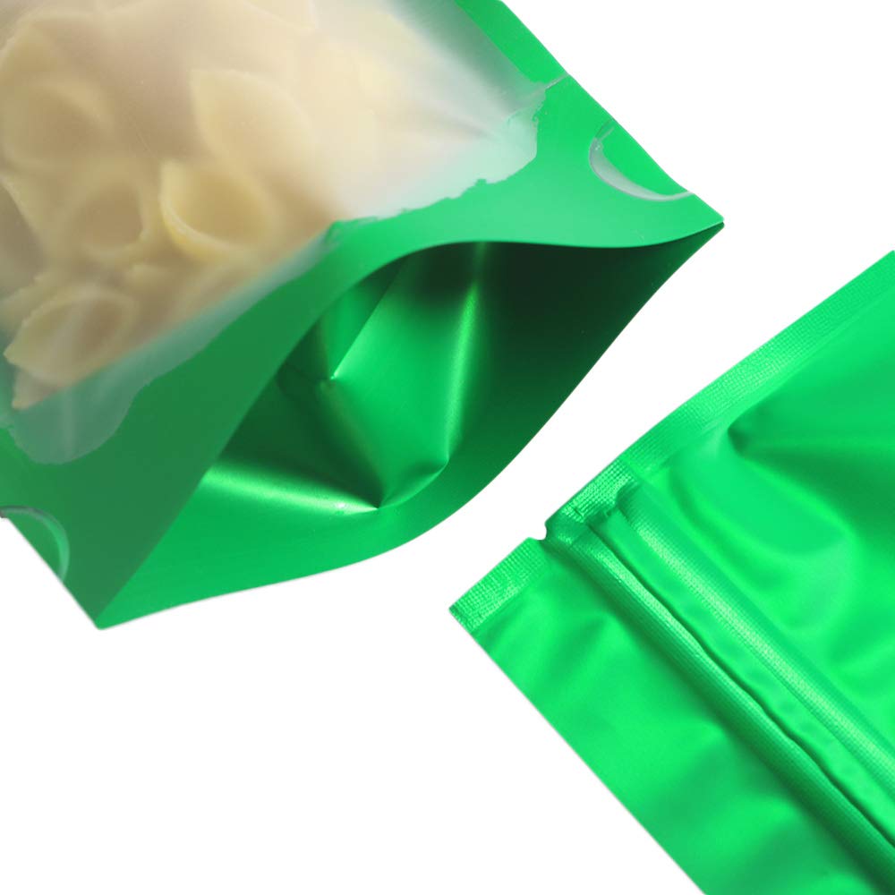 QQ Studio Pack of 100 Translucent Front Matte Green Poly Plastic Zip Seal Bags (0.8oz (3" x 5"), Green Stand-Up Pouch | 300 Bags)