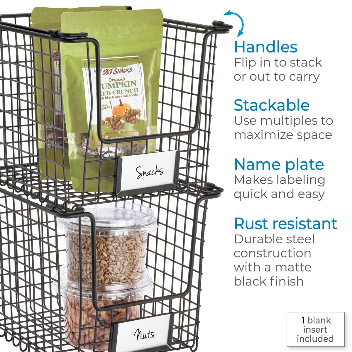 iDesign Classico Storage Basket with Handles for Pantry, Kitchen, Bathroom, Countertop, and Desk Organization, Stackable-Small