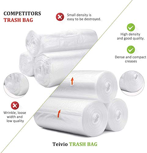 3 Gallon 330 Counts Strong Trash Bags Garbage Bags by Teivio, Bathroom Trash Can Bin Liners, Small Plastic Bags for home office kitchen (Clear)