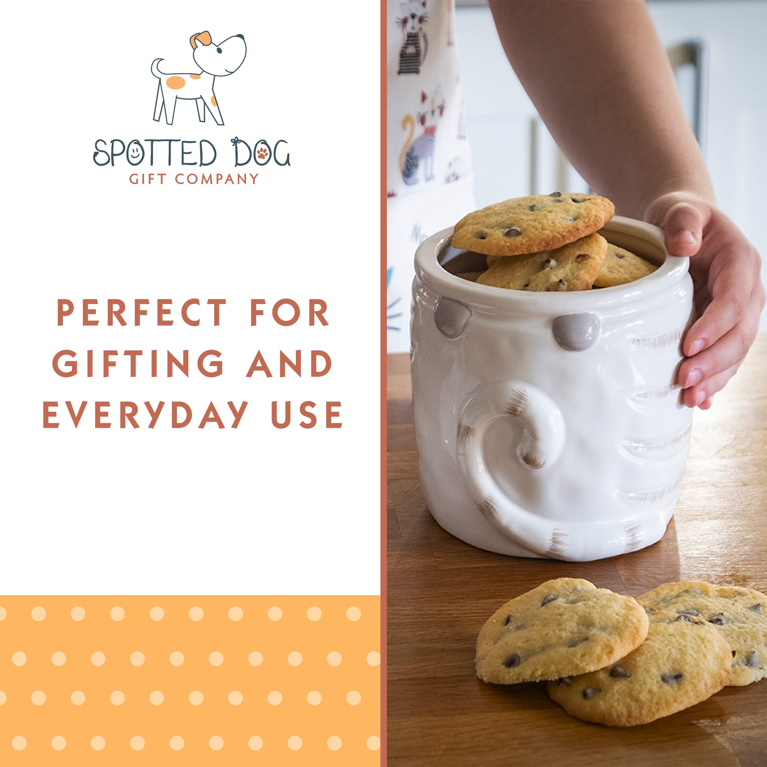 SPOTTED DOG GIFT COMPANY Cat Cookie Jar with Lid, Ceramic Kitchen Canister for Countertop, Cute Novelty Food Storage Container, Cat Kitchen Accessories Decor Gifts for Cat Lovers, White 47oz