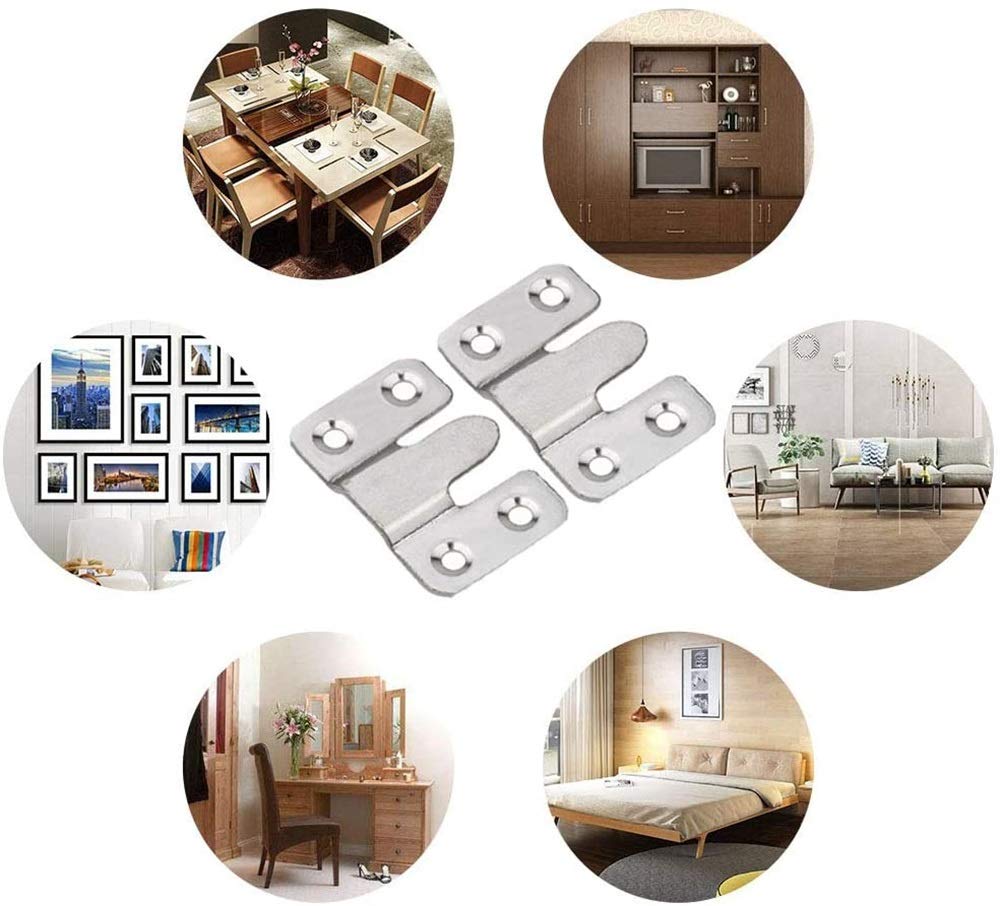 4 Pairs Flush Mount Bracket,Interlocking Furniture Connector,Stainless Steel Heavy Duty Photo Frame Hook Picture Hanger for Large Picture Display Art Gallery Wall Mount Hardware (Large-4 Pairs)