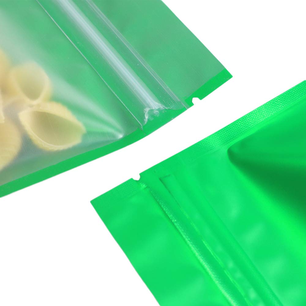 QQ Studio Pack of 100 Translucent Front Matte Green Poly Plastic Zip Seal Bags (0.8oz (3" x 5"), Green Stand-Up Pouch | 300 Bags)